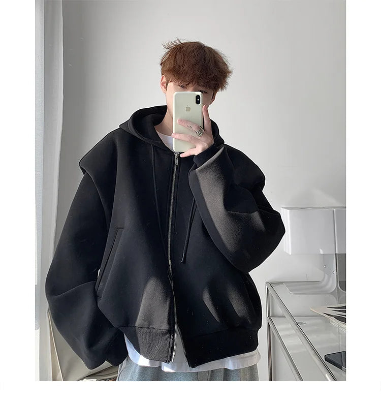 Exaggerated Shoulder Zip-Up Hoodie | Streets of Seoul Exaggerated Shoulder Zip-Up Hoodie | Streets of Seoul