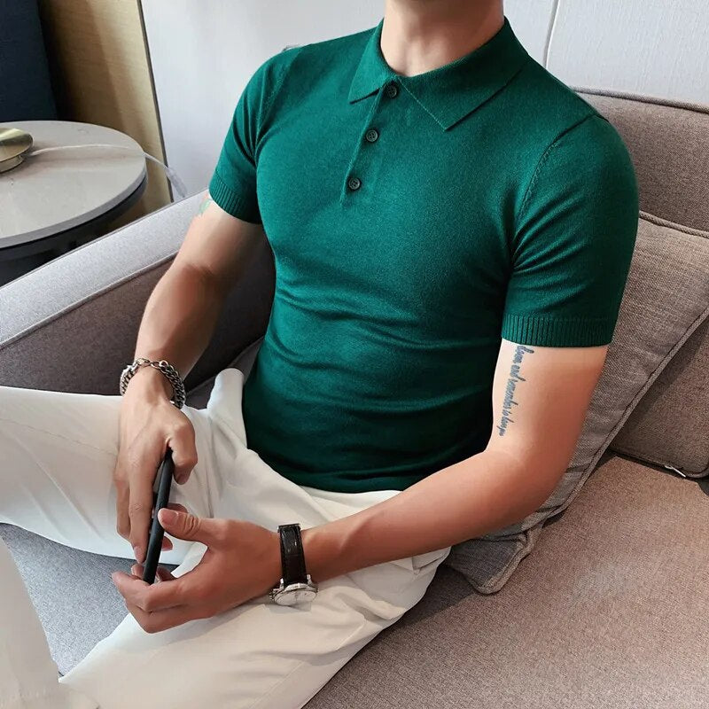 Knitted Short Sleeve Polo Shirt | Streets of Seoul | Men's Korean Style ...
