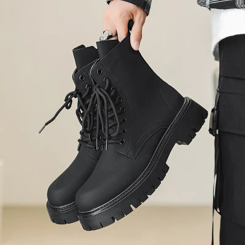 Munhak Matte Black Chunky Lace-Up Boots | Streets of Seoul | Men's ...
