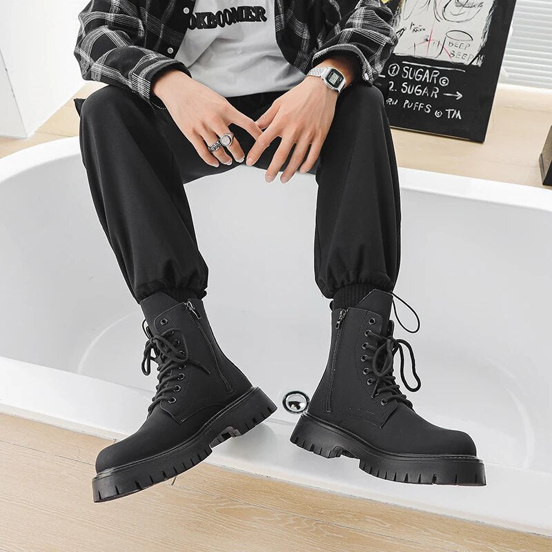 Munhak Matte Black Chunky Lace-Up Boots | Streets of Seoul | Men's ...