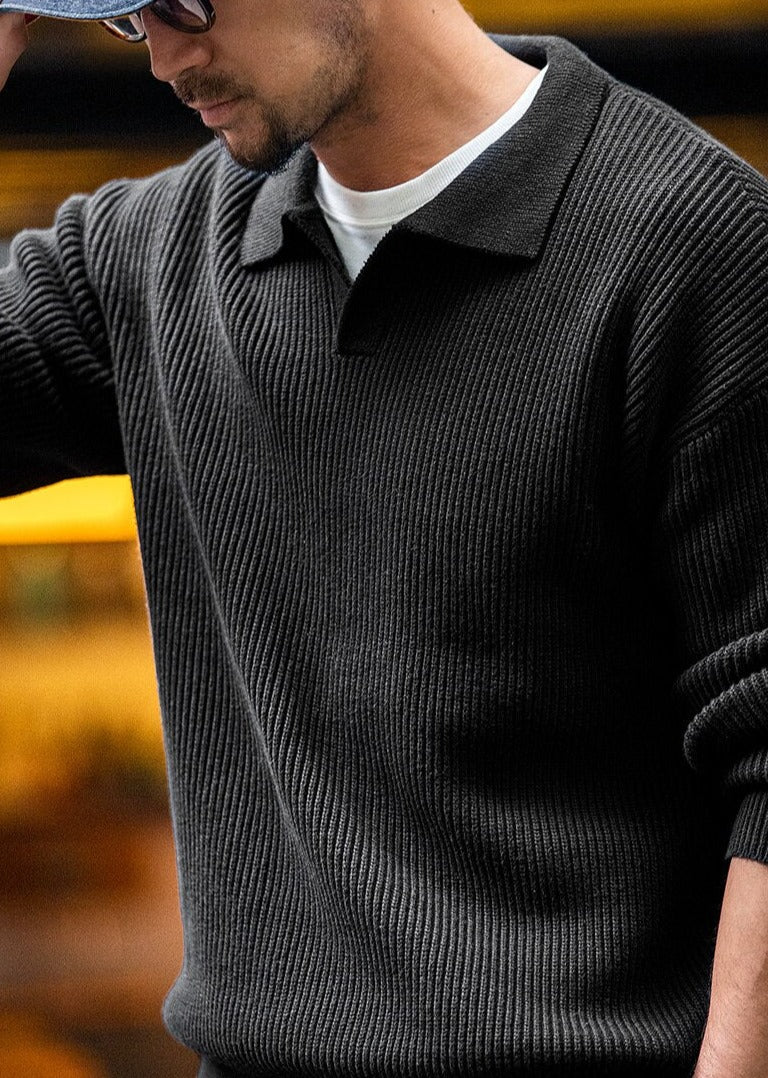 Open Neck Collared Rib Knit Sweater | Streets of Seoul | Men's Korean ...