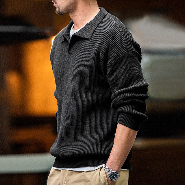 Open Neck Collared Rib Knit Sweater | Streets of Seoul | Men's Korean ...