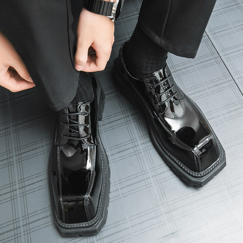 Sinwon Angled Toe Patent Lace-up Shoes | Streets of Seoul | Men's Korean Style Fashion