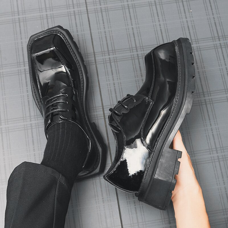 Sinwon Angled Toe Patent Lace-up Shoes | Streets of Seoul | Men's Korean Style Fashion