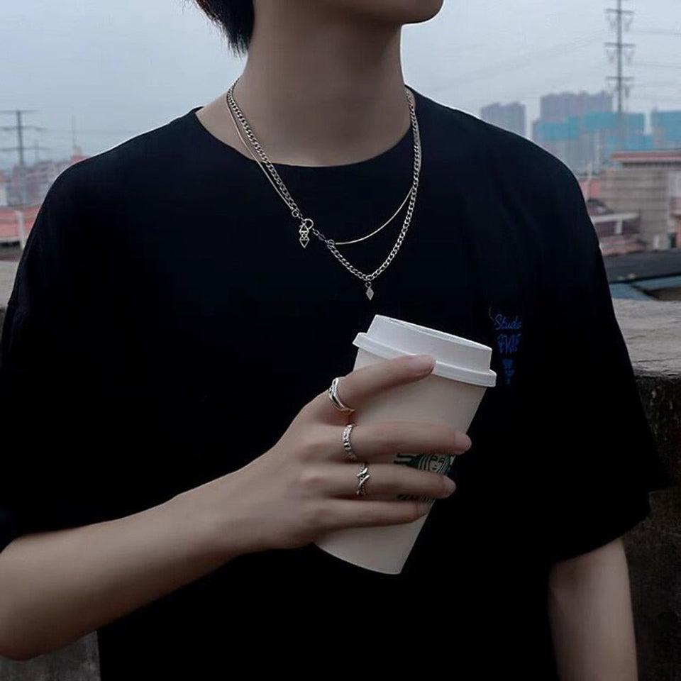 Stainless Steel Double Layer Pendant Chain | Streets of Seoul | Men's ...