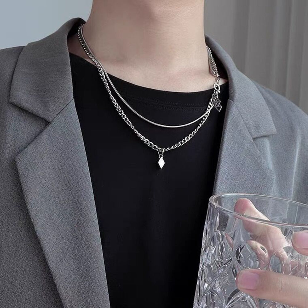 Stainless Steel Double Layer Pendant Chain | Streets of Seoul | Men's ...