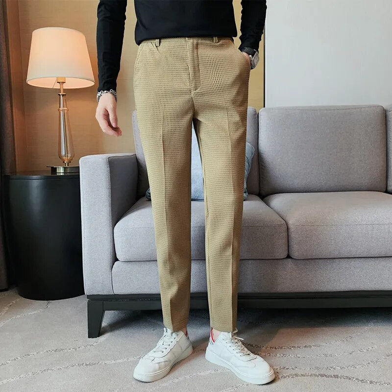 Waffle Texture Slim Fit Smart Trousers | Streets of Seoul | Men's ...