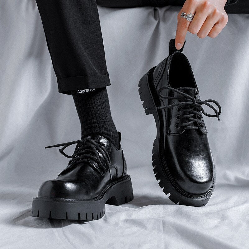 Ichon Faux Leather Chunky Raised Sole Shoes | Streets of Seoul | Men's ...